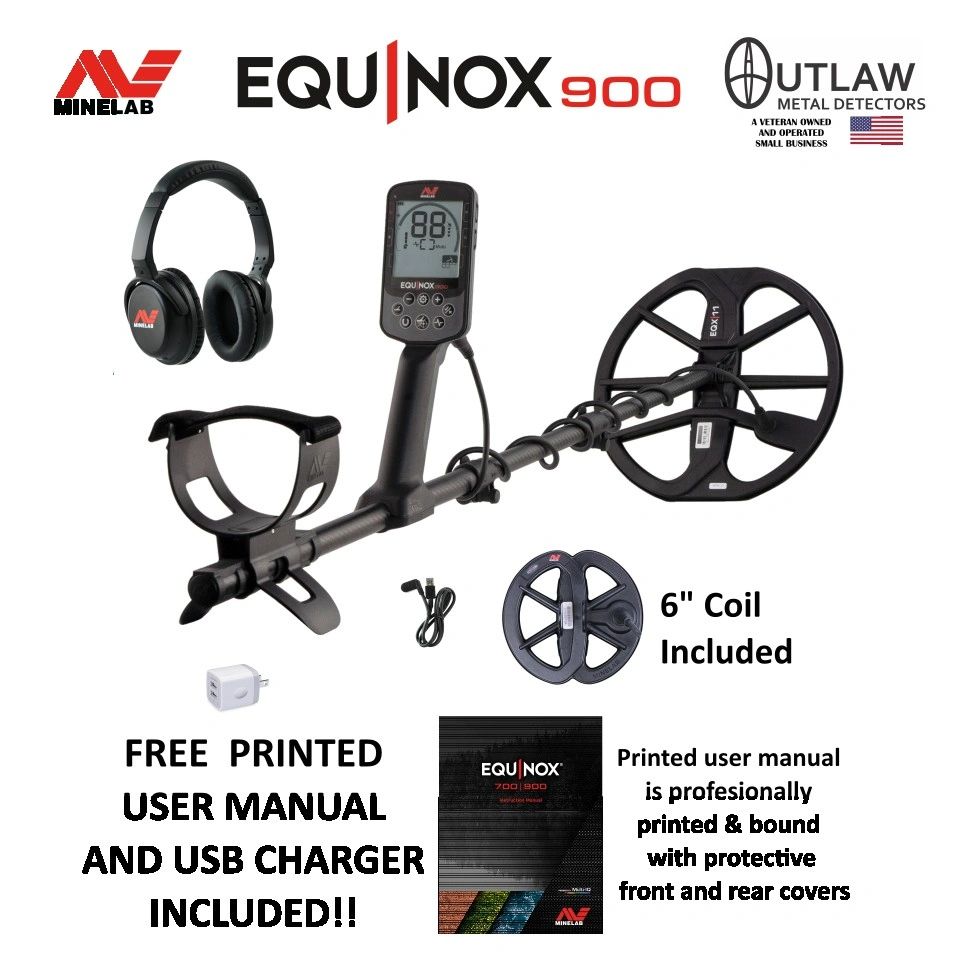 Minelab Equinox 900 metal detector with ML-85 wireless headphones, and 6"coil - Military ...